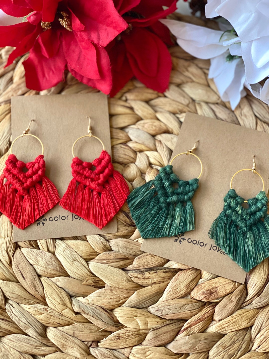 Macrame Circle Earrings, Boho Gold-plated Macrame Earrings, Macrame ...