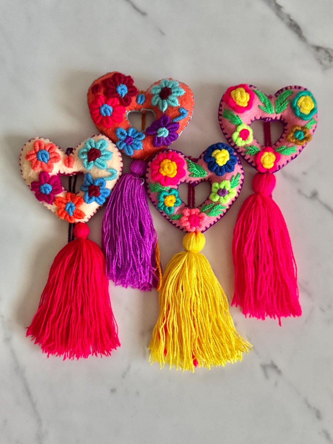 Embroidered Heart Tassel: Mexican Corazon, Talavera Embroidery - Etsy