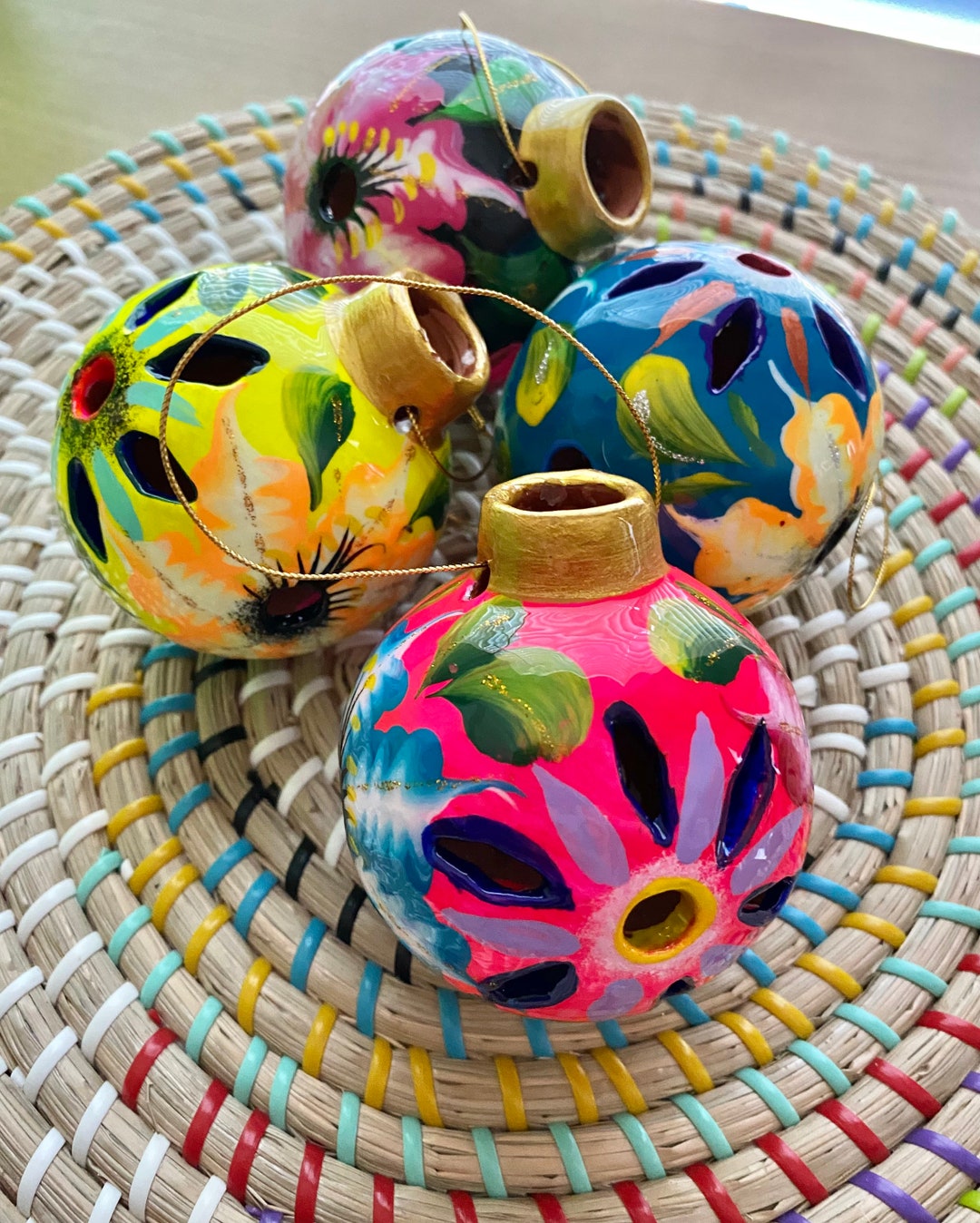 Handmade Mexican Christmas Ornament: Painted Clay Floral Decor - Etsy