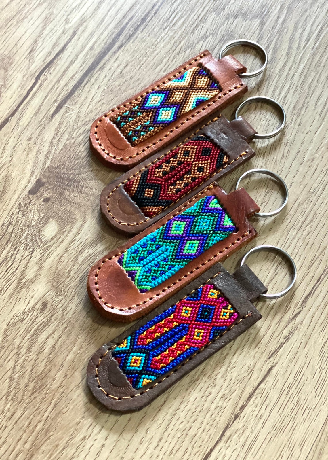 Weaved Leather Keychain, Colorful Mens Keyring, Mexican Gift - Etsy