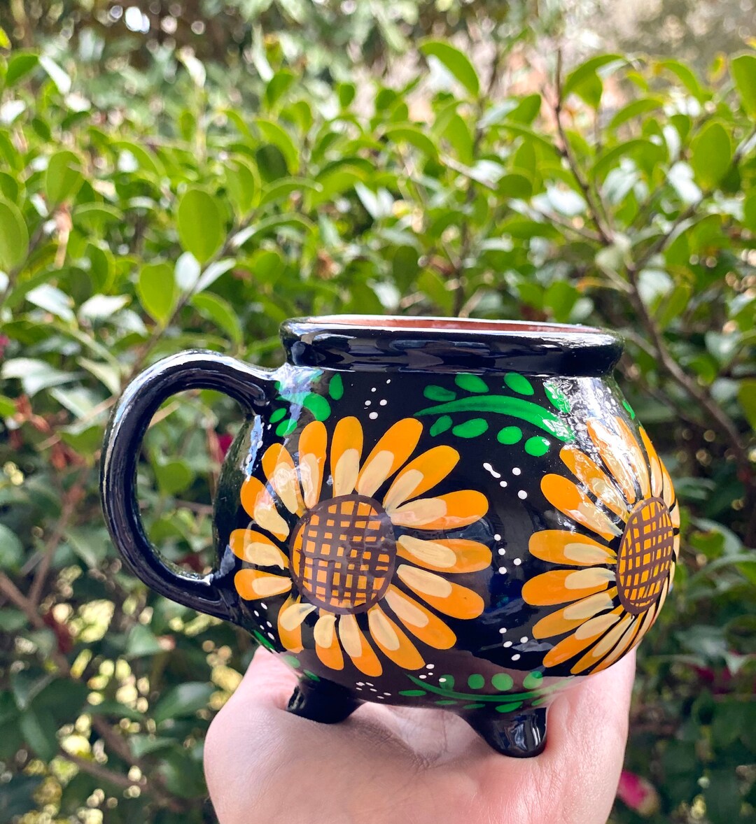 Sunflower Cauldron Mug, Handpainted Sunflower Mug, Handmade Ceramic Mug ...