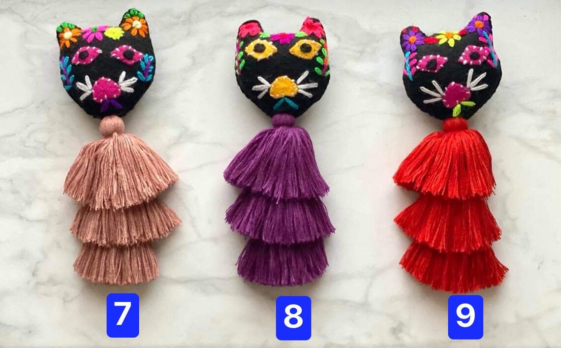 Embroidered Cat Tassel Dia De Los Muertos Gato Cat Gift - Etsy