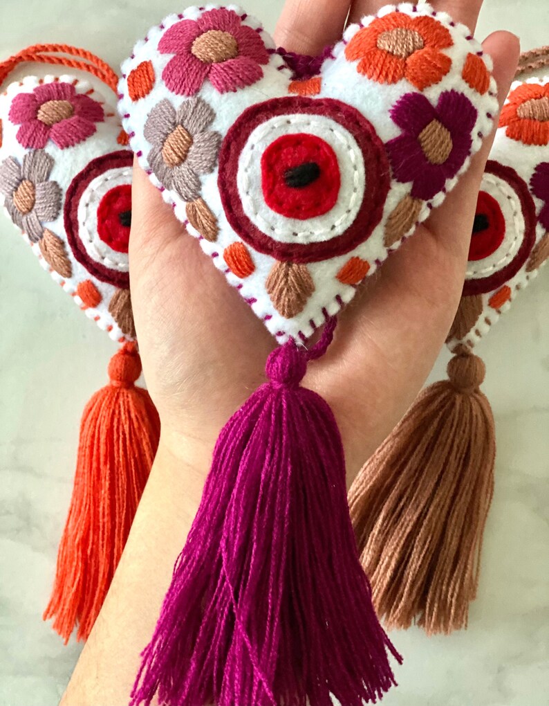 Evil Eye Heart Tassel Embroidered Evil Eye Tassel Accessory - Etsy