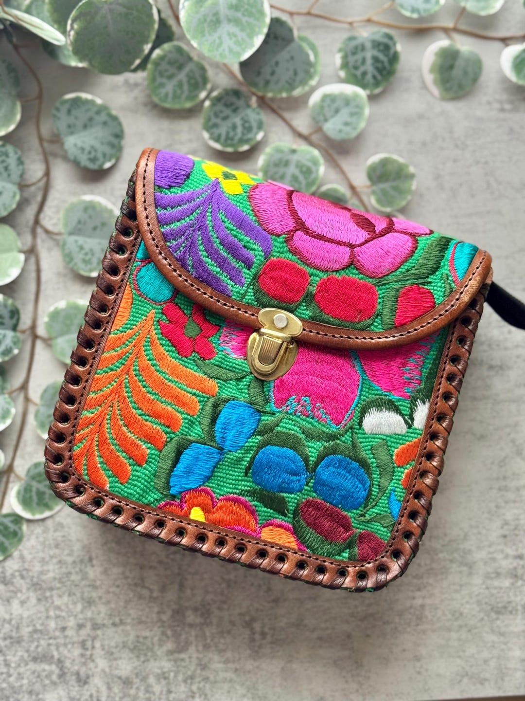 Handmade Mexican Leather Bag, Hand-tooled Embossed Leather Floral Purse ...