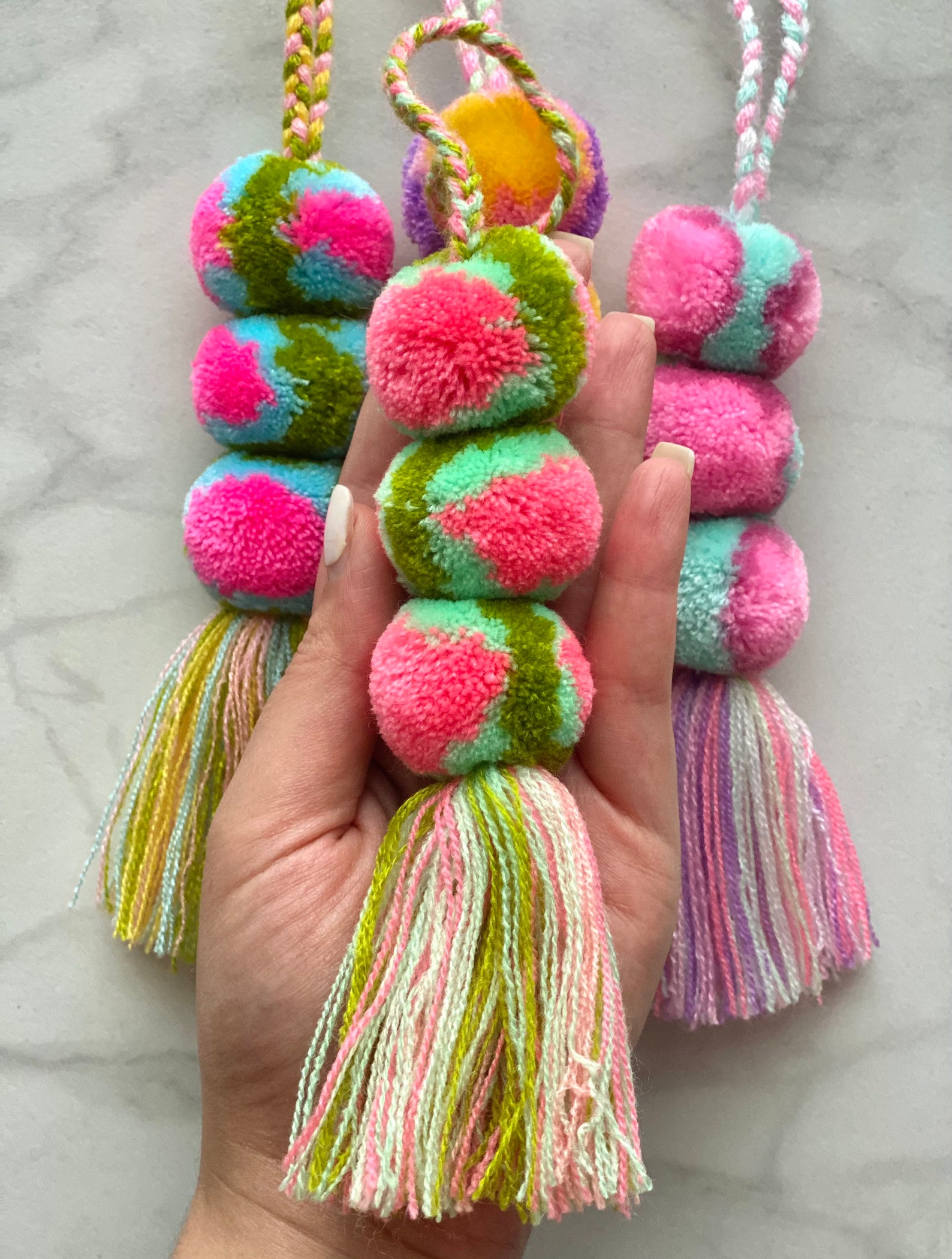 3 Pompom Tassel Handmade Tassels With Pompom Bright Color - Etsy