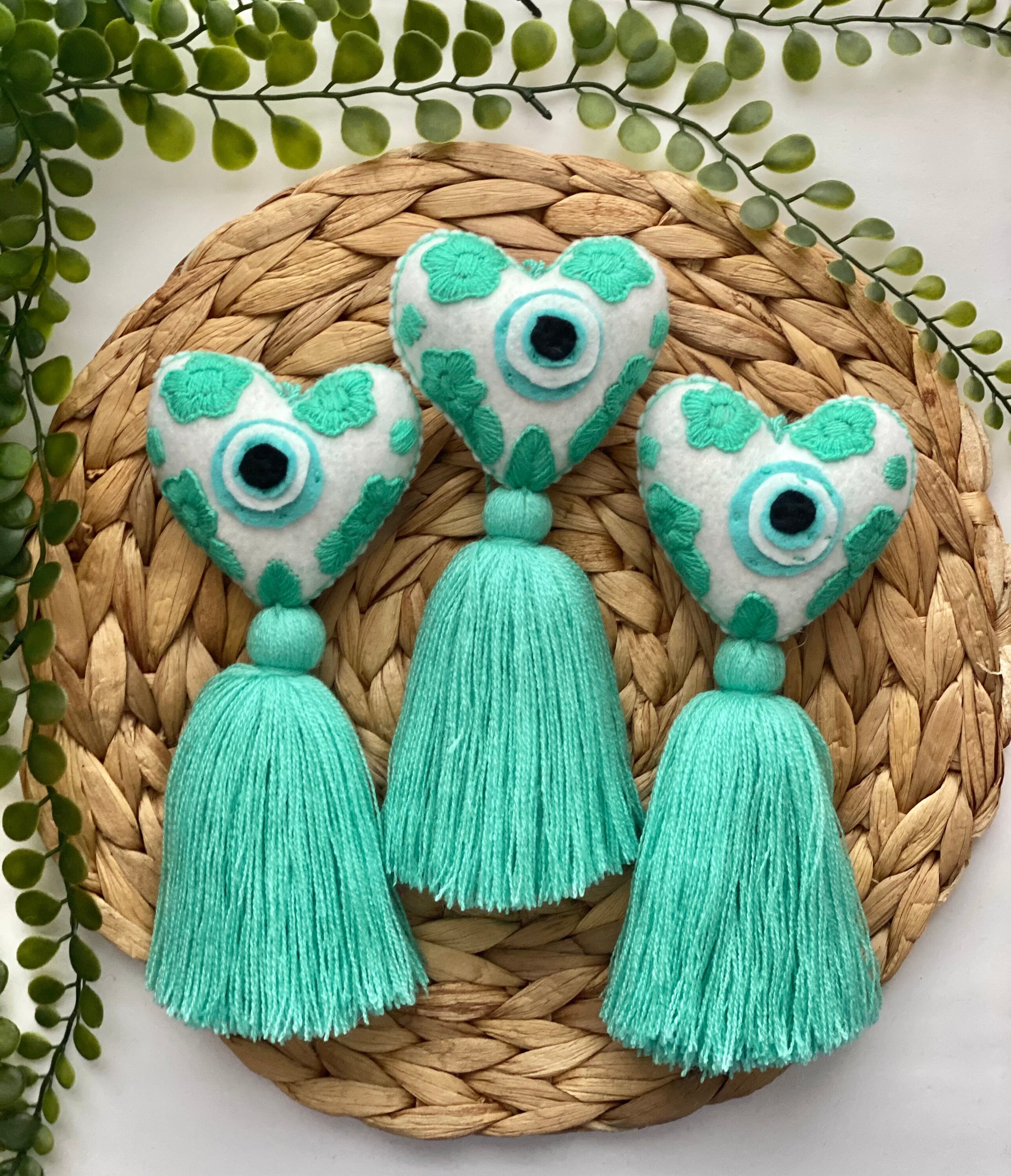 Evil Eye Heart Tassel Embroidered Evil Eye Tassel Accessory | Etsy