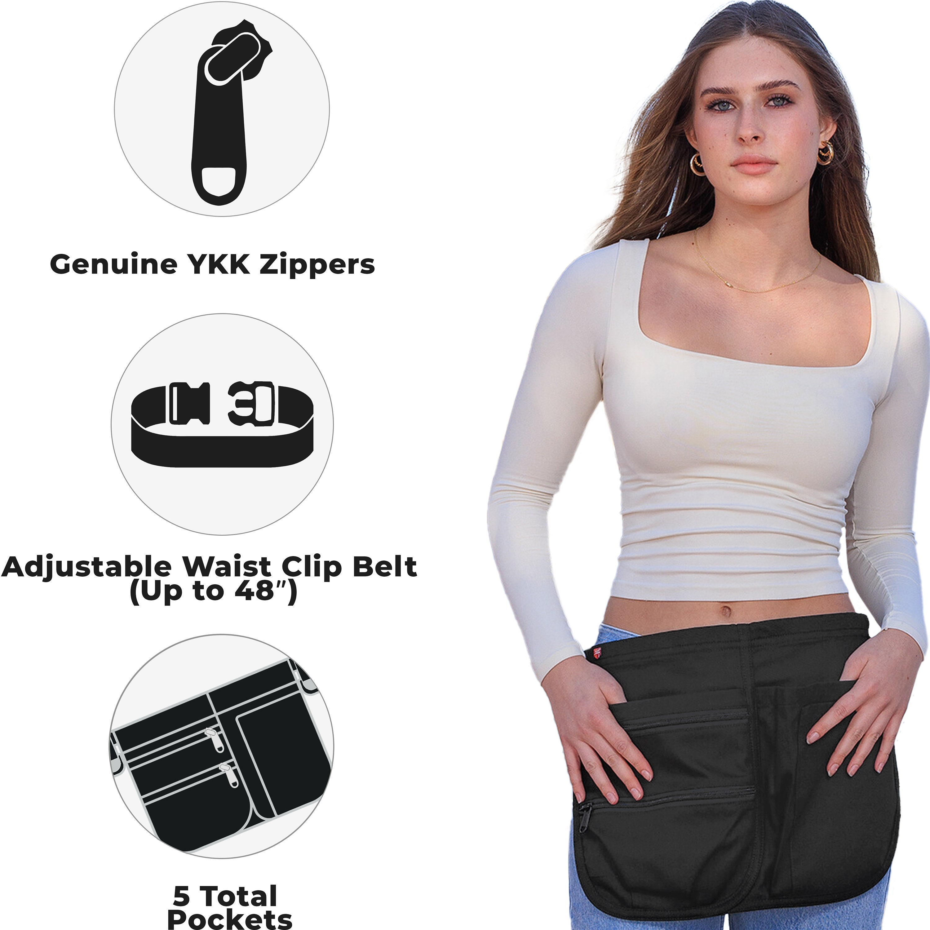 Smart Apron Mini Waist Apron 5 Pockets With Zippers & Adjustable Clip ...