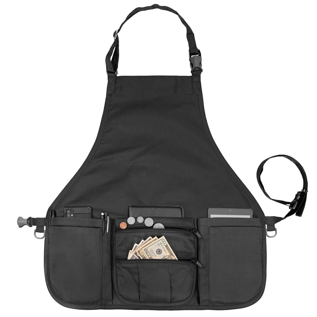 Smart Apron Bib Apron 7 Pockets With Zippers Adjustable Quick-release ...