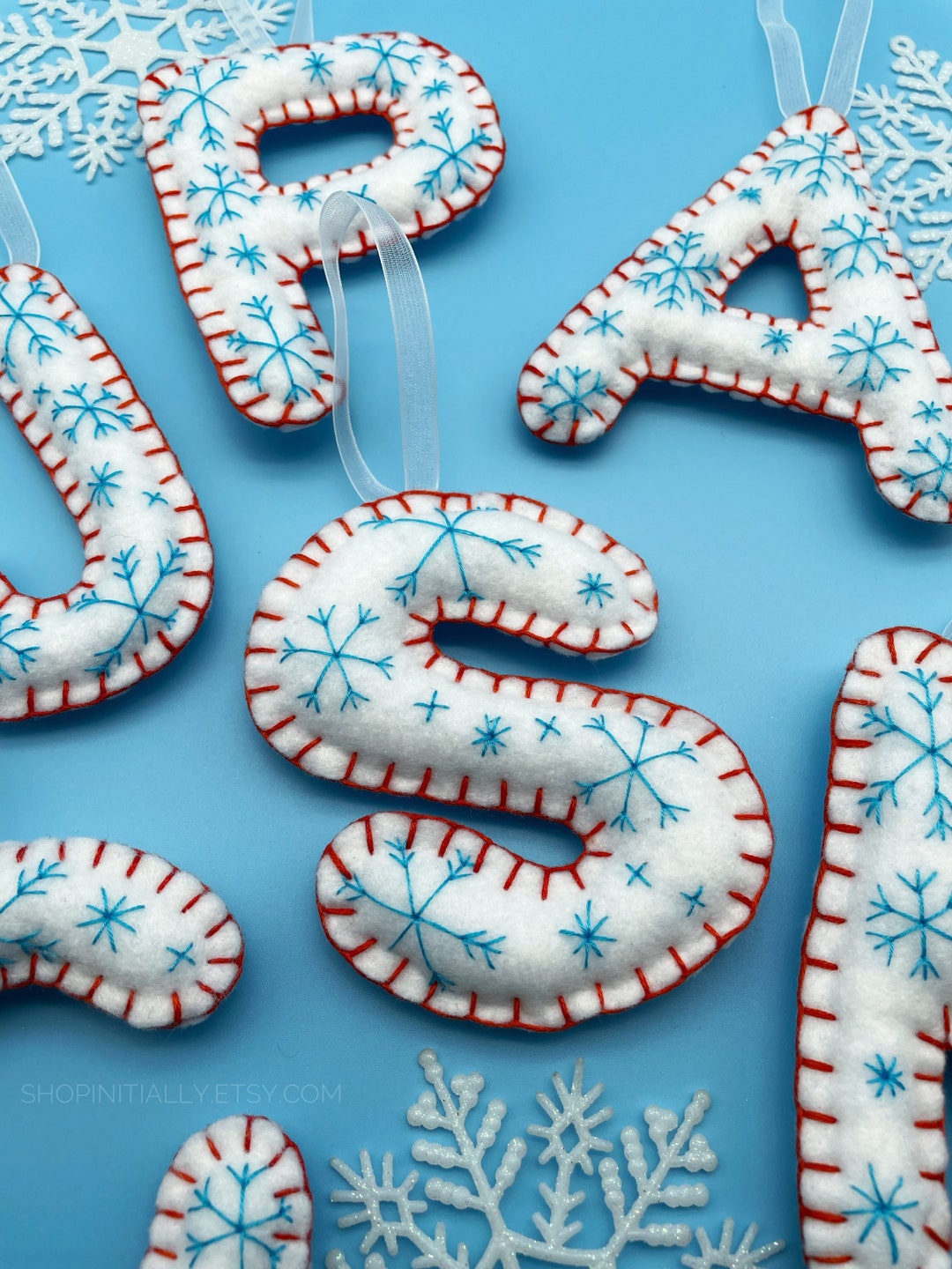 Snowflake Felt Initial Christmas Ornament - Etsy