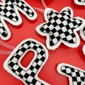 Black + White Checkered Felt Initial Christmas Ornament - Etsy