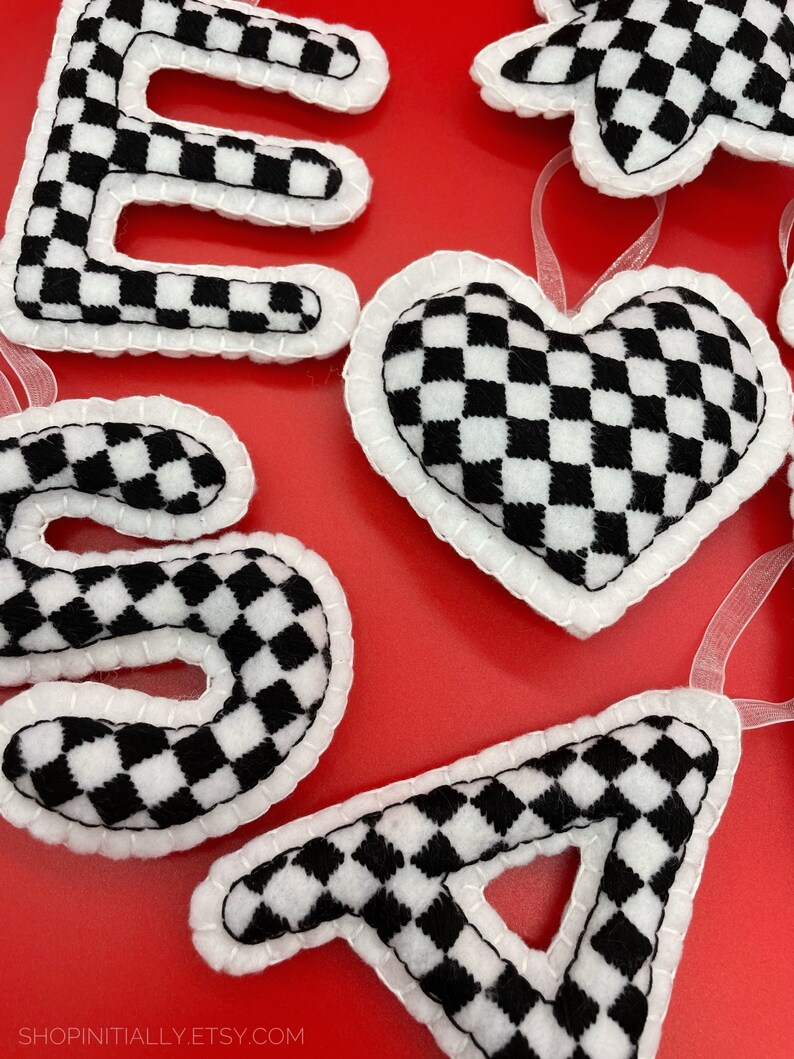 Black + White Checkered Felt Initial Christmas Ornament - Etsy