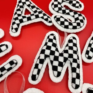 Black + White Checkered Felt Initial Christmas Ornament - Etsy