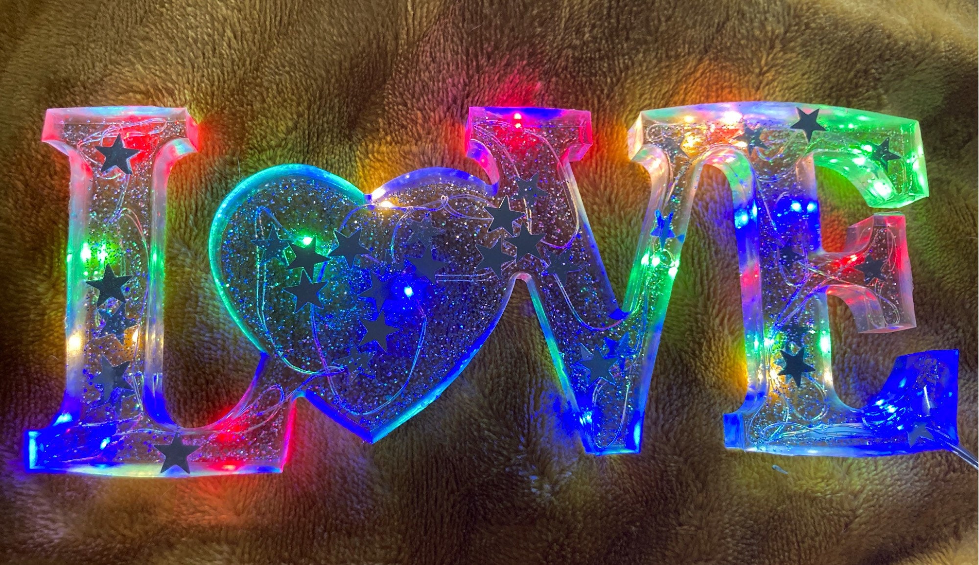 Handmade resin LOVE decor multicoloured light perfect gift | Etsy