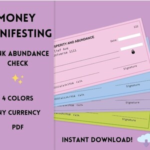 Manifestation Checks - Printable Cheque - Law of Attraction ...