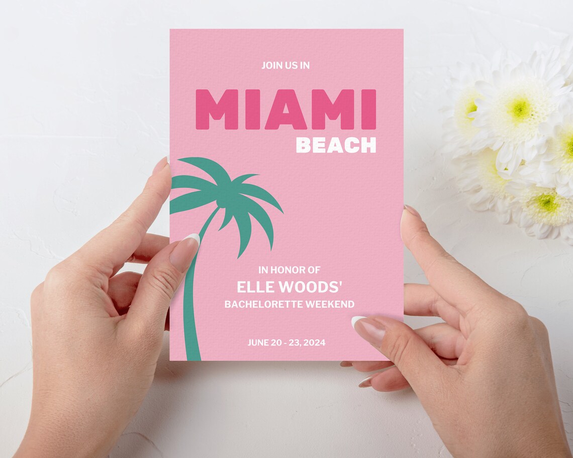Bachelorette Invite Template Miami Beach Editable Coastal Weekend ...
