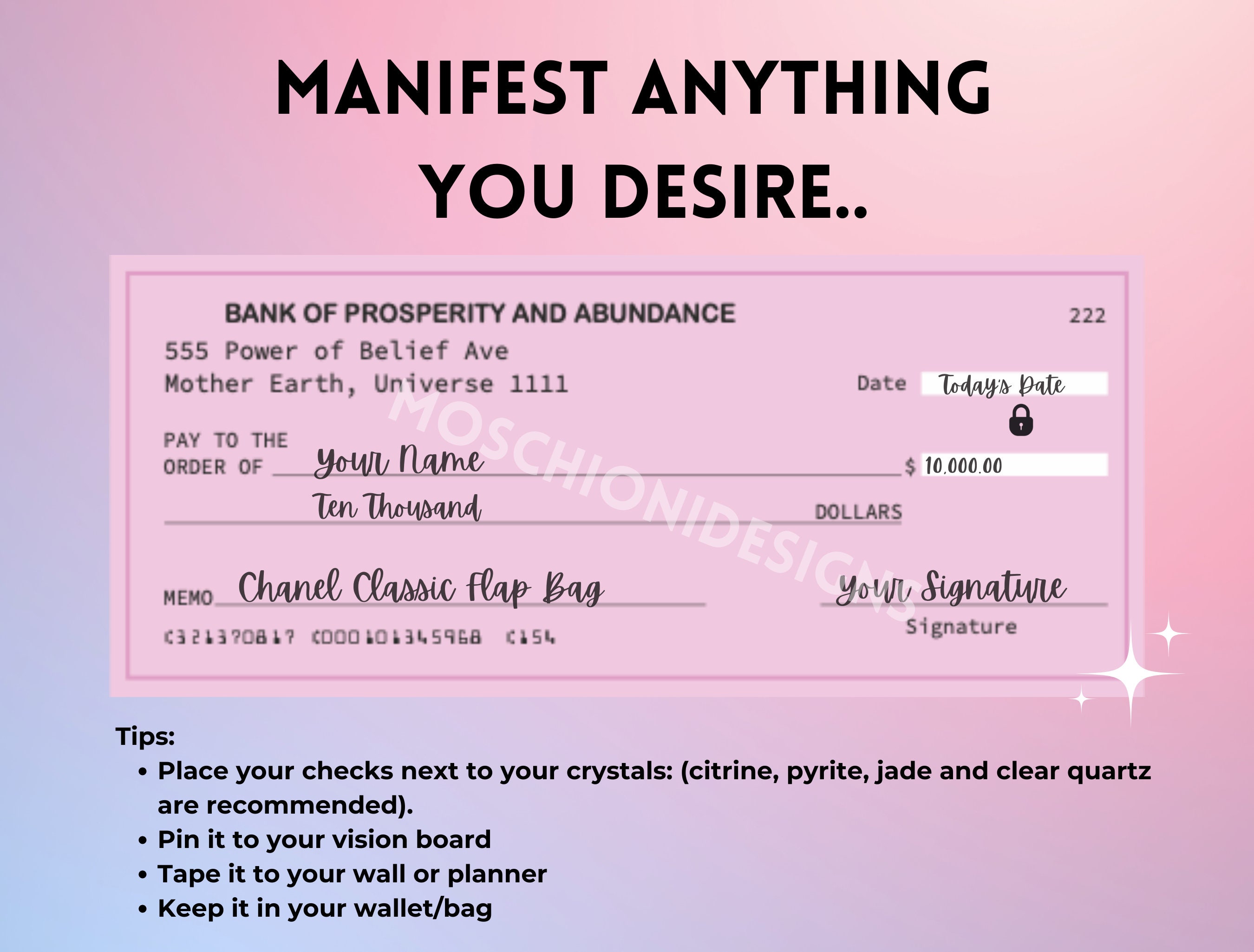 Money Manifestation Checks Printable Cheque Law of Attraction ...