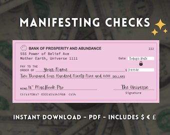 Manifestation Checks Printable Cheque Law of Attraction Manifesting ...