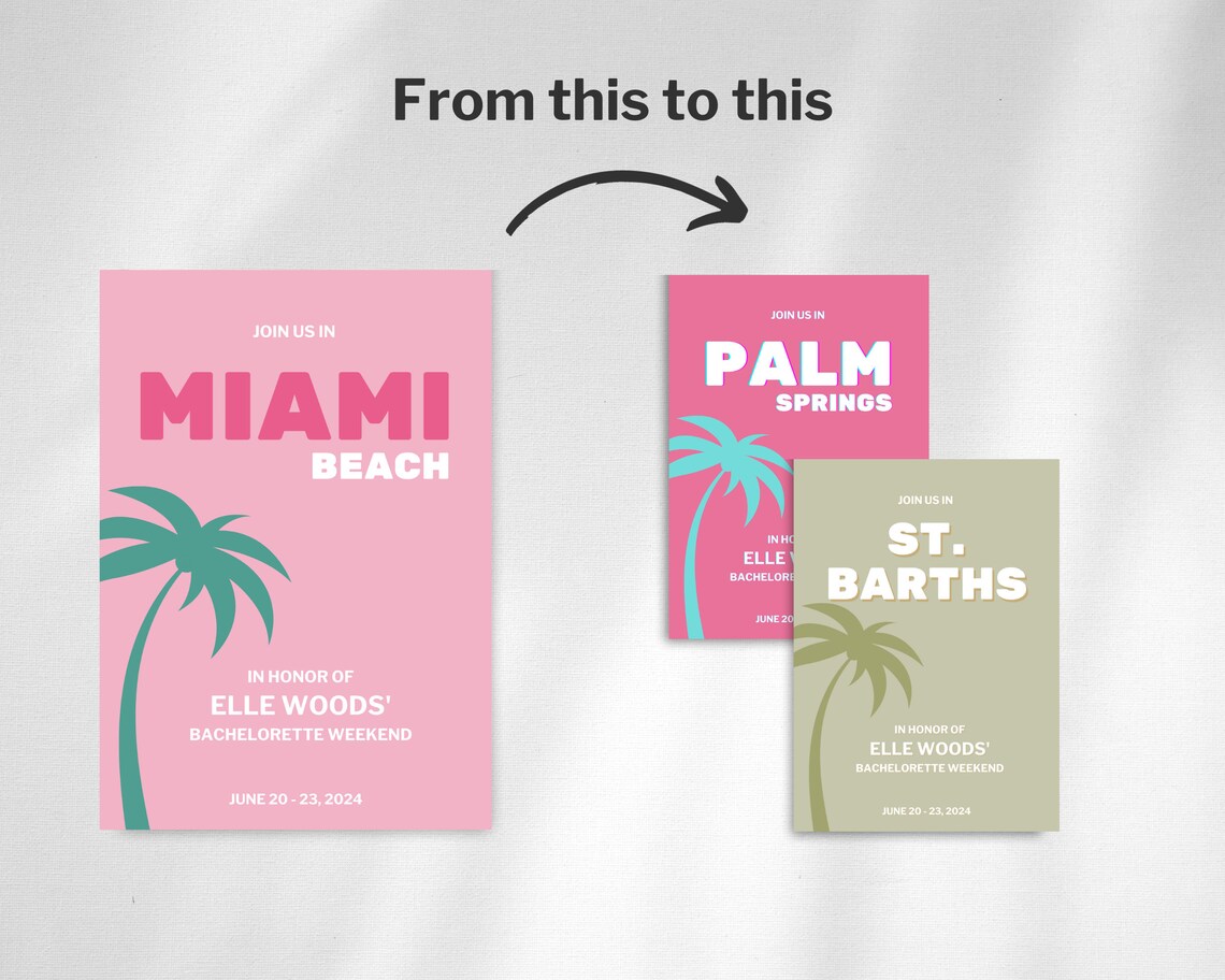 Bachelorette Invite Template Miami Beach Editable Coastal Weekend ...