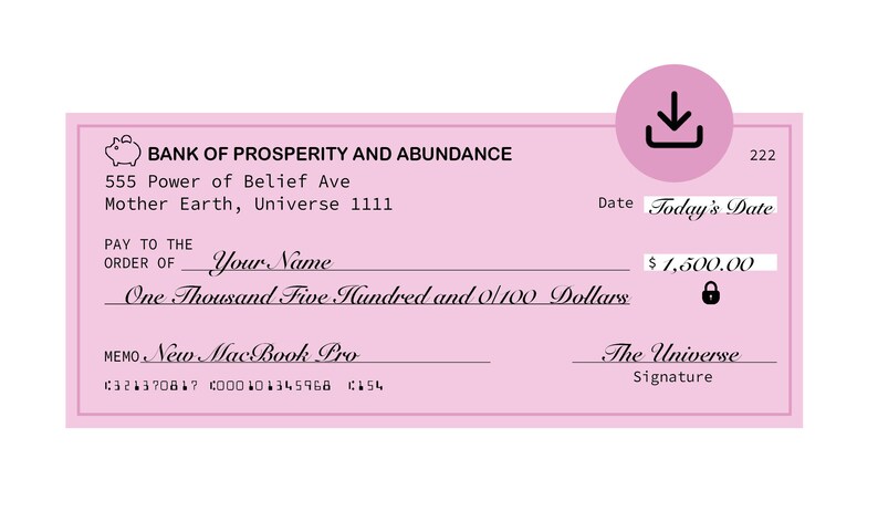 Manifestation Checks - Printable Cheque - Law of Attraction ...