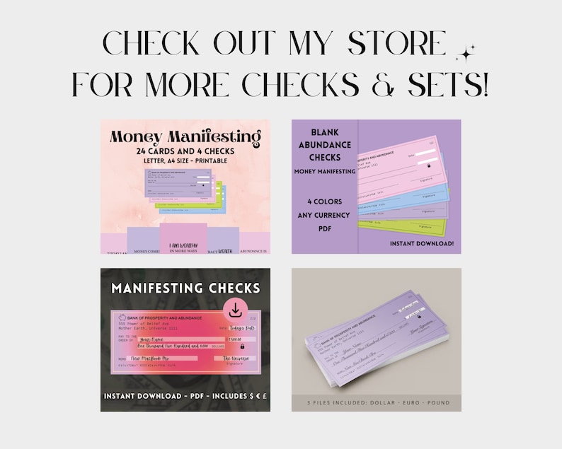 Money Manifestation Checks - Printable Cheque - Law of Attraction ...