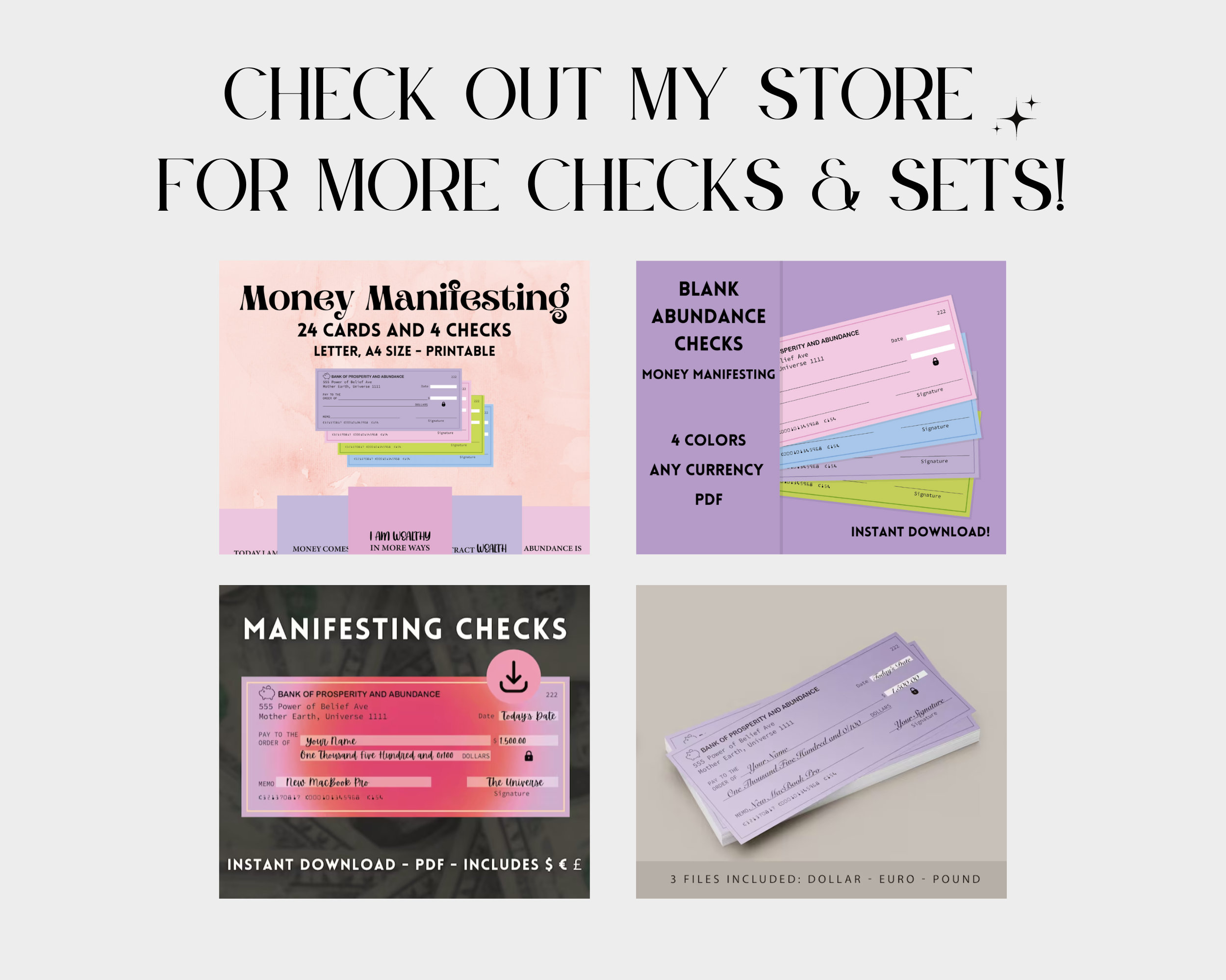 Money Manifestation Checks - Printable Cheque - Law of Attraction ...