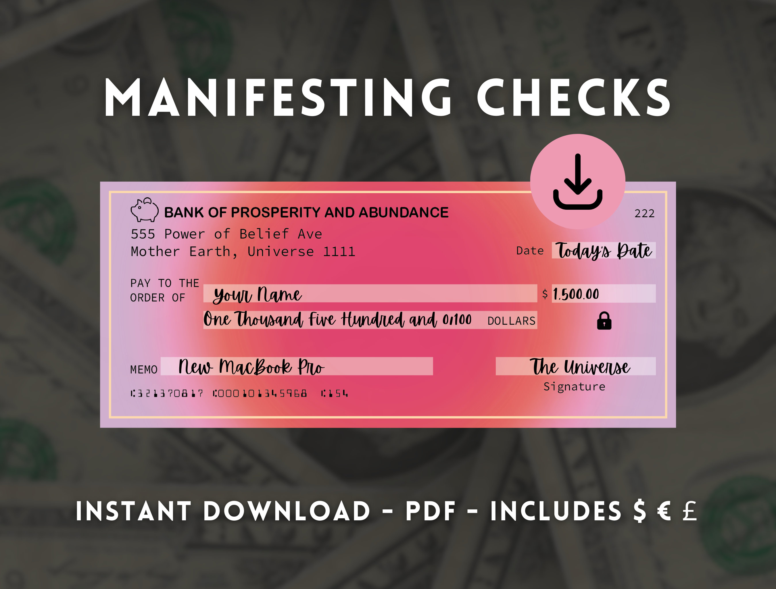 Manifestation Checks - Printable Cheque - Law of Attraction ...