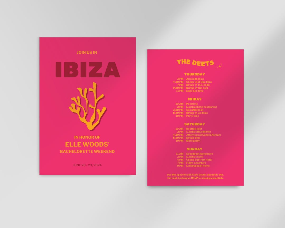 Ibiza Bachelorette Invite Template | Editable Coastal Weekend Birthday ...