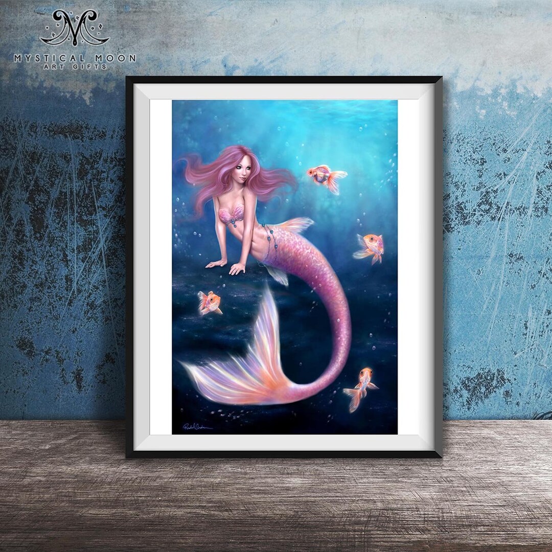 Pink Mermaid Art Print / Fantasy Artwork / Rachel Anderson / Wall Decor ...
