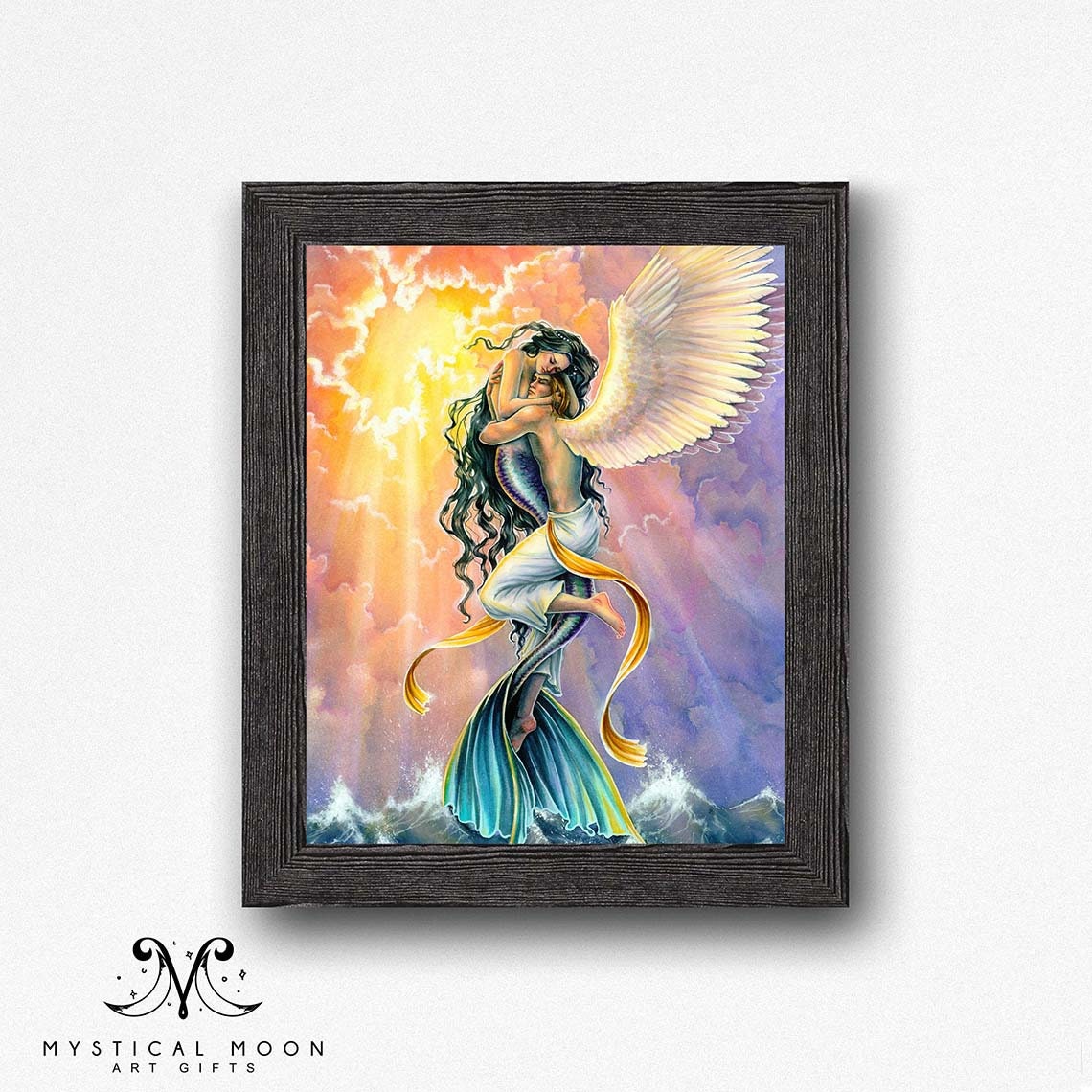 Guardian Angel and Mermaid Art Print / Fantasy Artwork / - Etsy