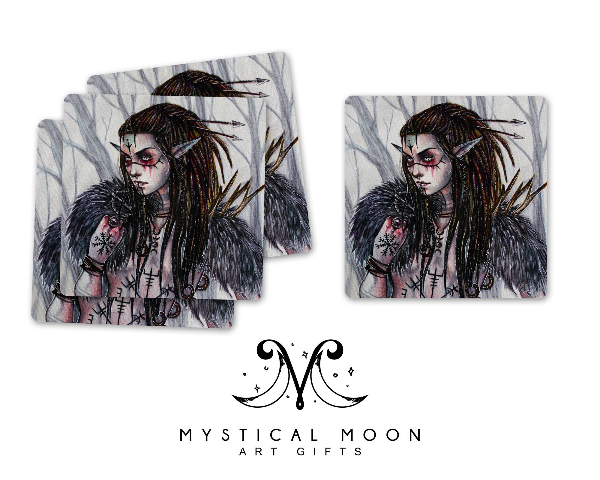 Warrior Elf Coaster / Set of 4 Coasters / Elf Coasters / | Etsy