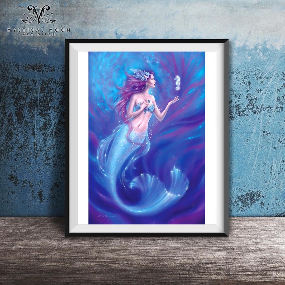 Blue Mermaid Art Print / Fantasy Artwork / Rachel Anderson / Wall Decor ...