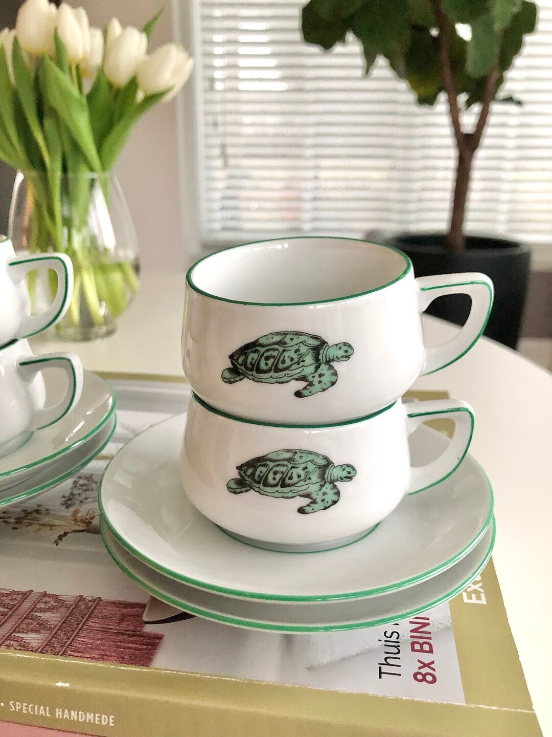 Vintage Set of 4x Thomas Lacroix Turtle Cups and Saucers From the 70's ...