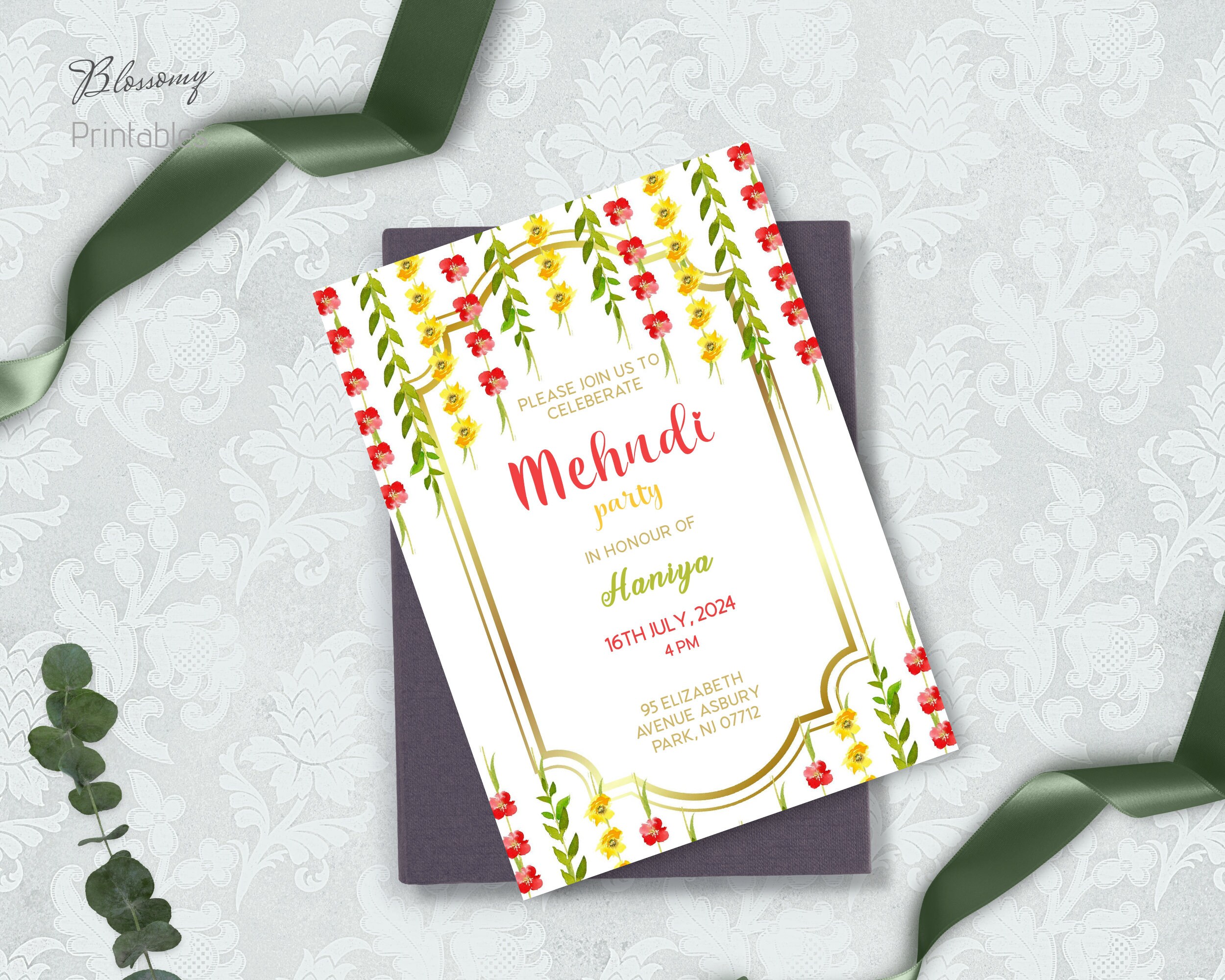Mehndi Invitation Template, Dholki Invite, Haldi Invitation, Pink Green ...