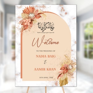 Muslim Wedding Entrance Sign, Nikah Welcome Sign Boho Peach, Muslim ...