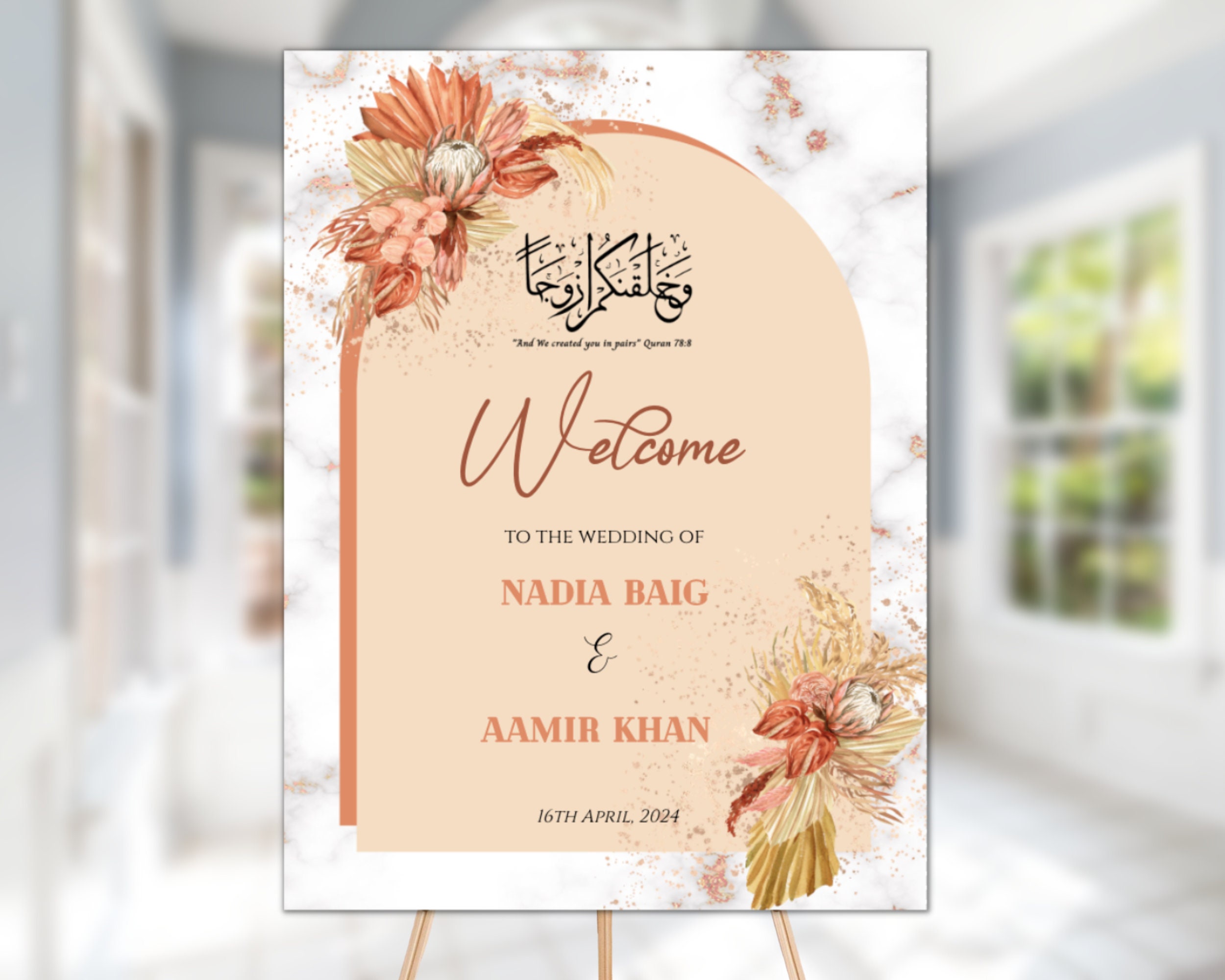 Muslim Wedding Entrance Sign, Nikah Welcome Sign Boho Peach, Muslim ...