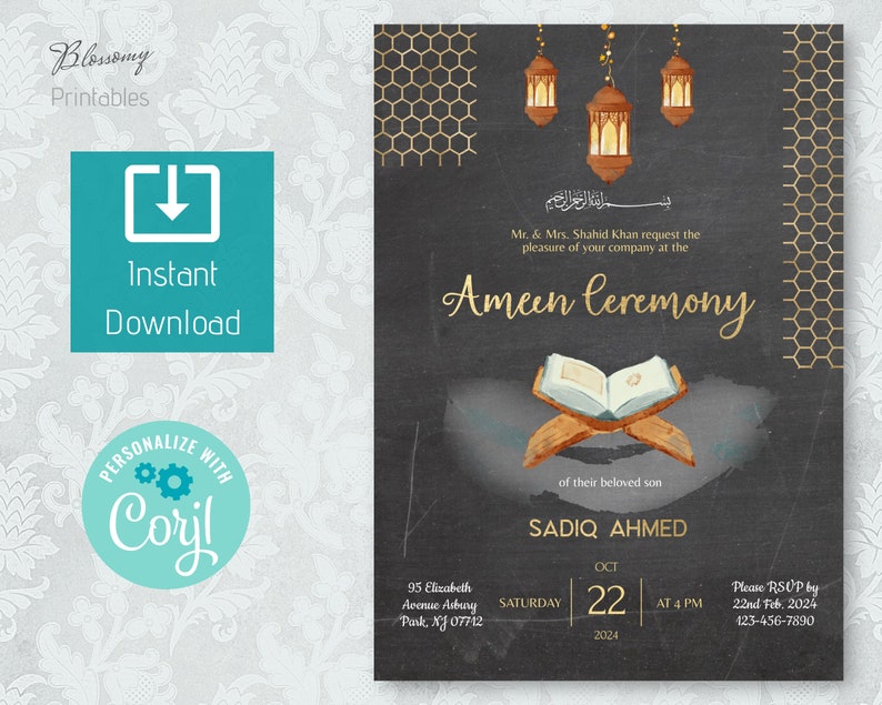 Editable Ameen Invitation, Ameen Card, Amin Invitation, Muslim Amin ...