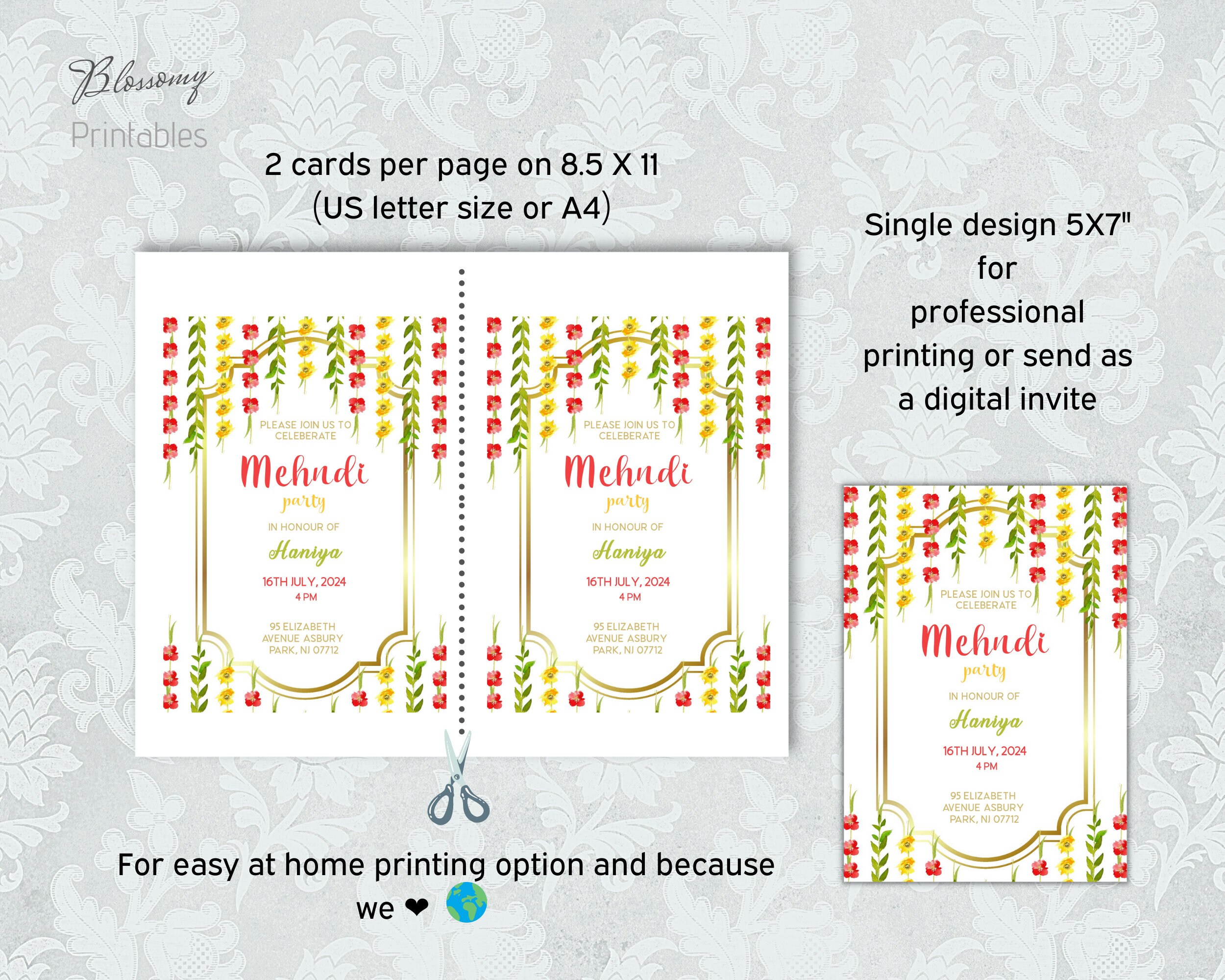 Mehndi Invitation Template, Dholki Invite, Haldi Invitation, Pink Green ...