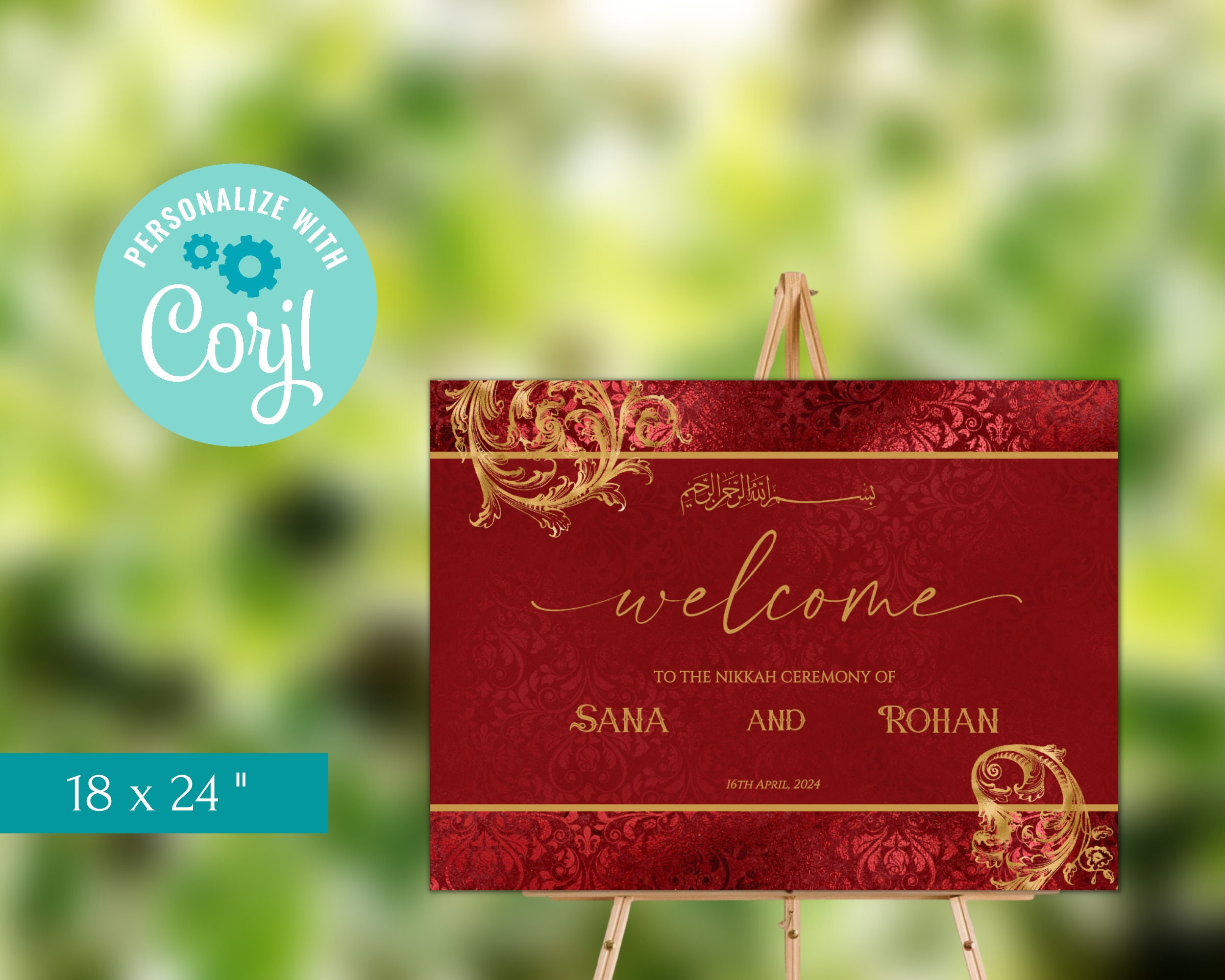 Nikkah Welcome Sign, Muslim Wedding Entrance Sign, Cream Red Nikah ...