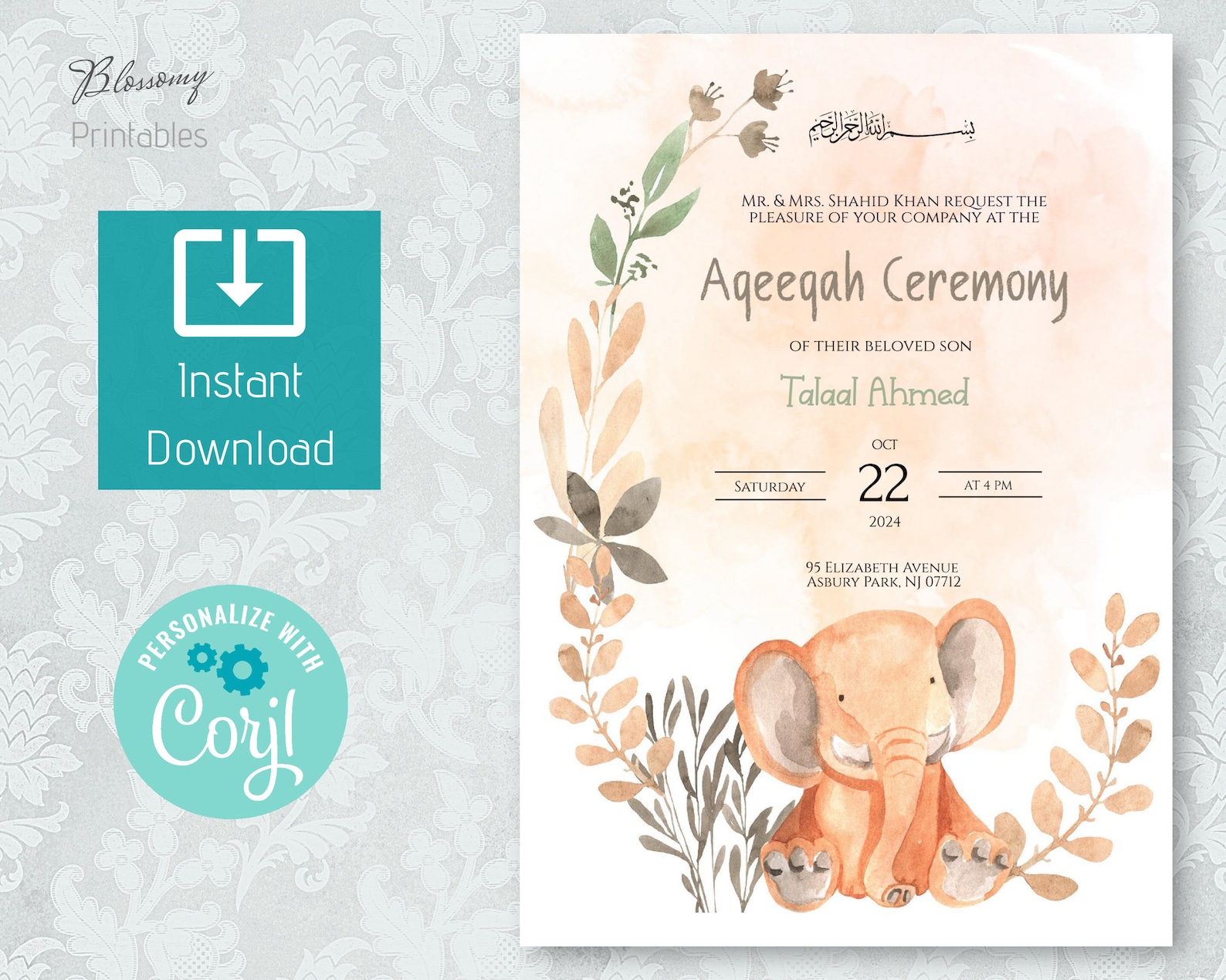 Editable Aqeeqah Invitation, Aqeeqah Card, Aqiqah Invitation, Muslim ...