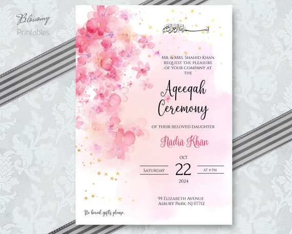 Editable Aqeeqah Invitation Girl Pink Aqeeqah Card Aqiqah - Etsy Singapore