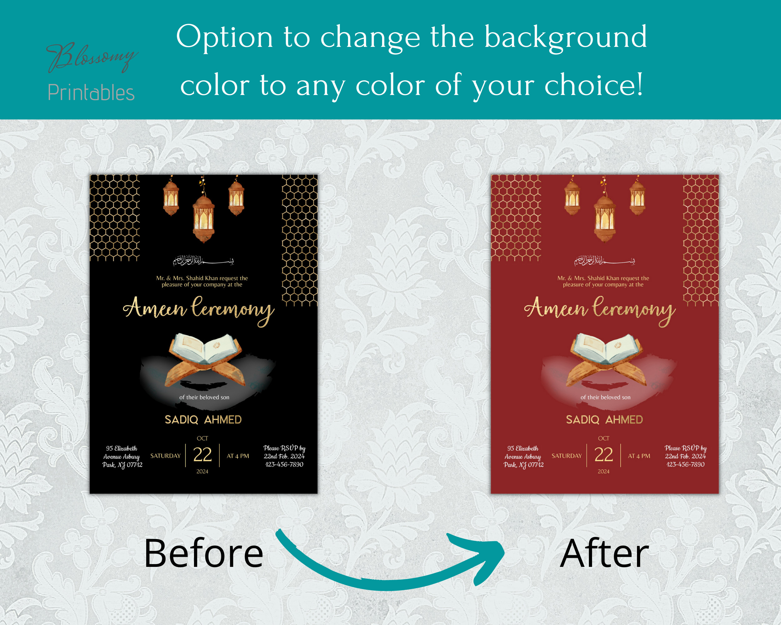 Editable Ameen Invitation, Ameen Card, Amin Invitation, Muslim Amin ...