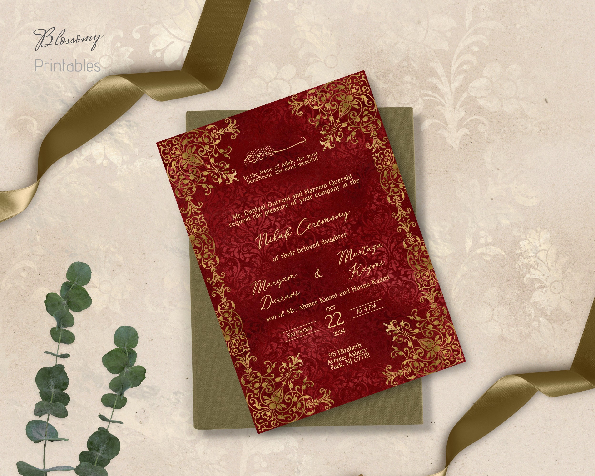 Editable Muslim Wedding Invitation Nikah Invitation Red Gold - Etsy