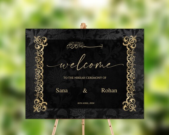 Muslim Wedding Entrance Sign Nikah Welcome Sign Black Gold - Etsy