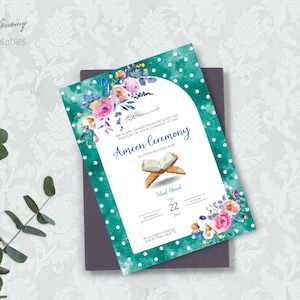 Editable Ameen Invitation Boy, Teal Ameen Card, Amin Invitation, Muslim ...