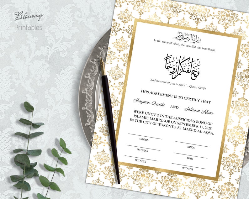 Editable Nikkah Certificate, Muslim Nikkah Contract, Digital Islamic ...