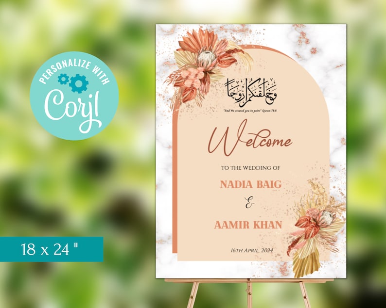 Muslim Wedding Entrance Sign, Nikah Welcome Sign Boho Peach, Muslim ...