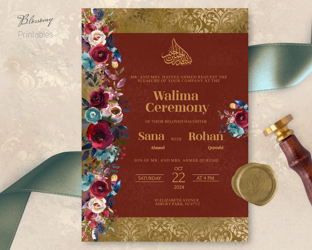Walima Invitation, Editable Islamic Wedding Invite, Nikah Invitation ...
