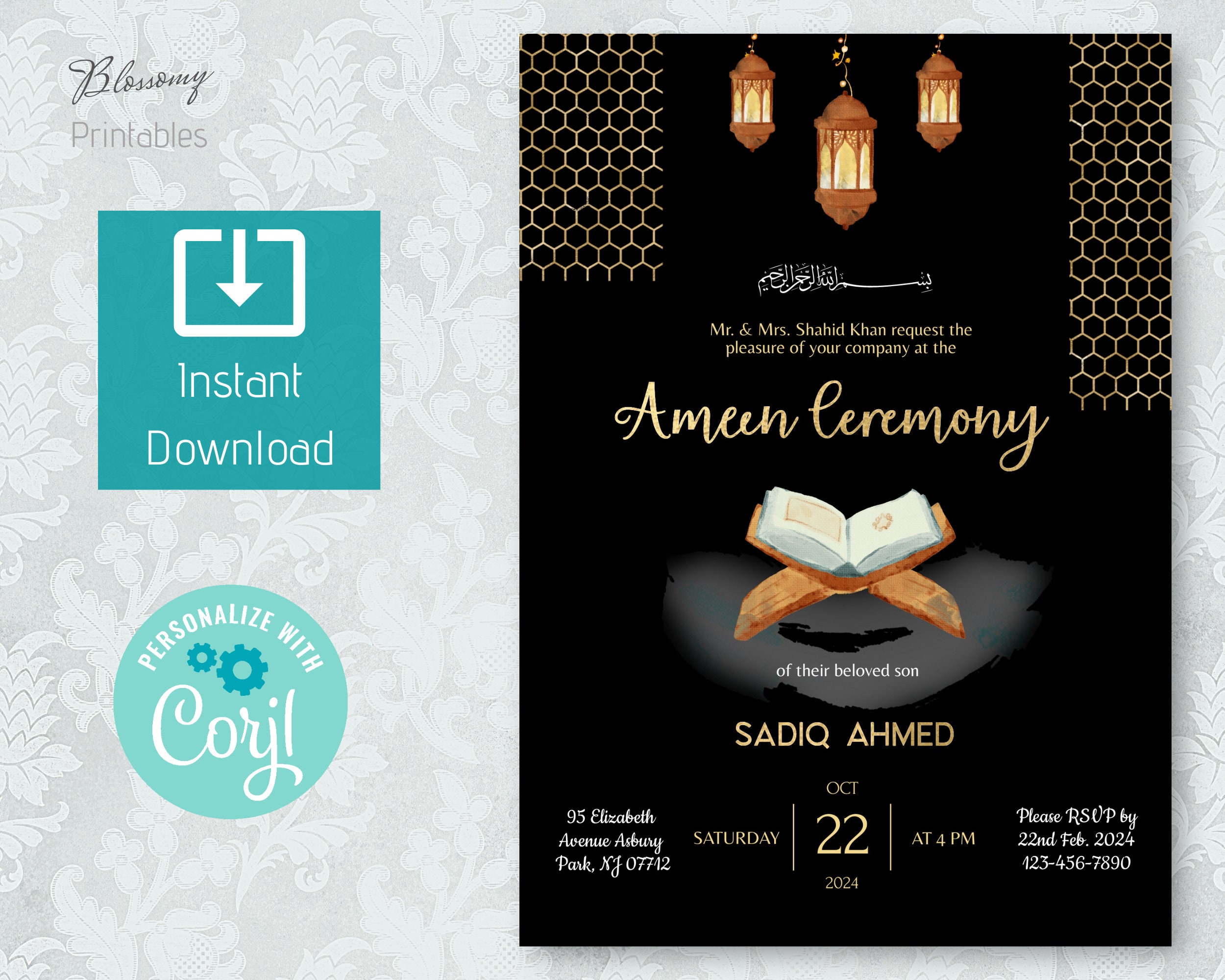 Editable Ameen Invitation, Ameen Card, Amin Invitation, Muslim Amin ...