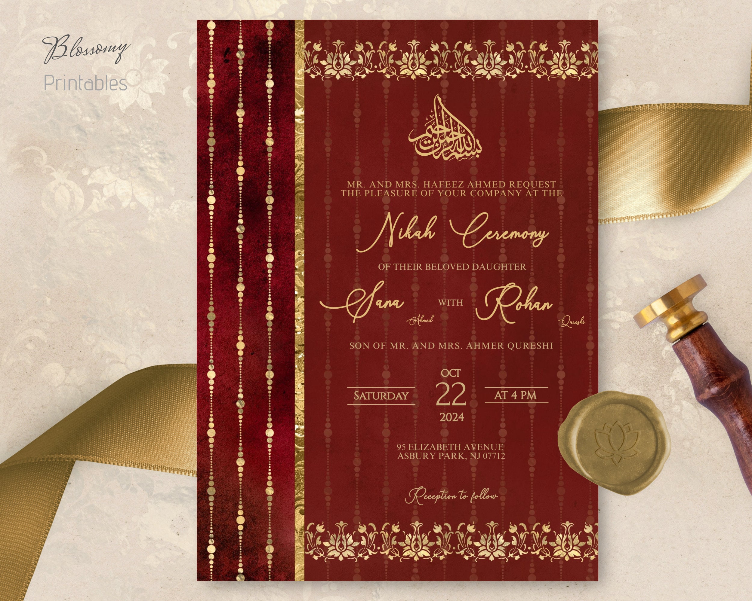 Editable Islamic Wedding Invitation, Baraat Invitation, Islamic Evite ...