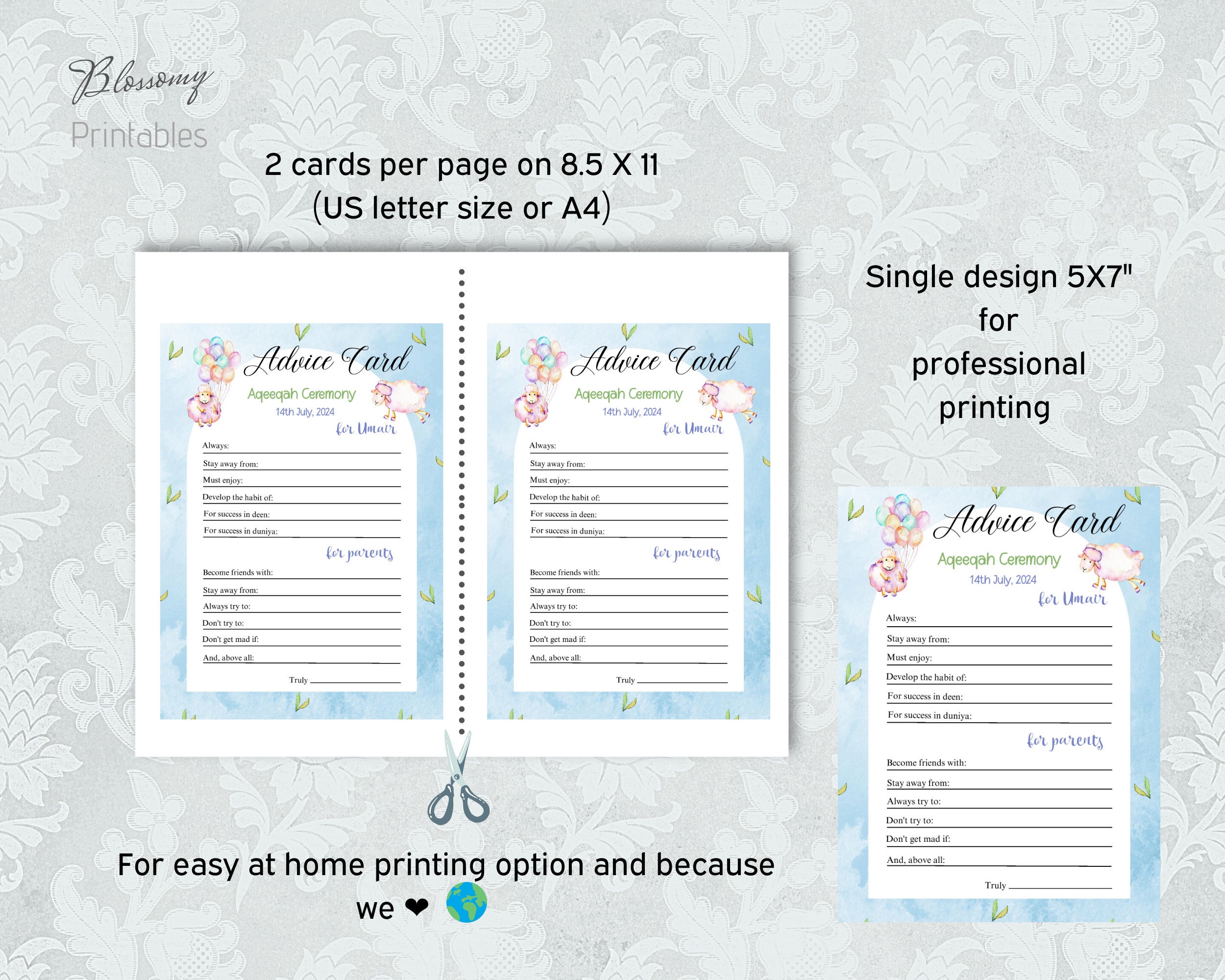 Editable Aqeeqah Advice Card Boy or Girl, Aqeeqah Card, Aqiqah Advice ...